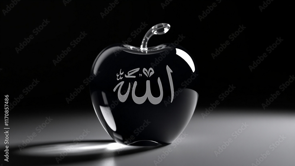 Glass apple, transparent, crystal clear, carved Allah inscription ...