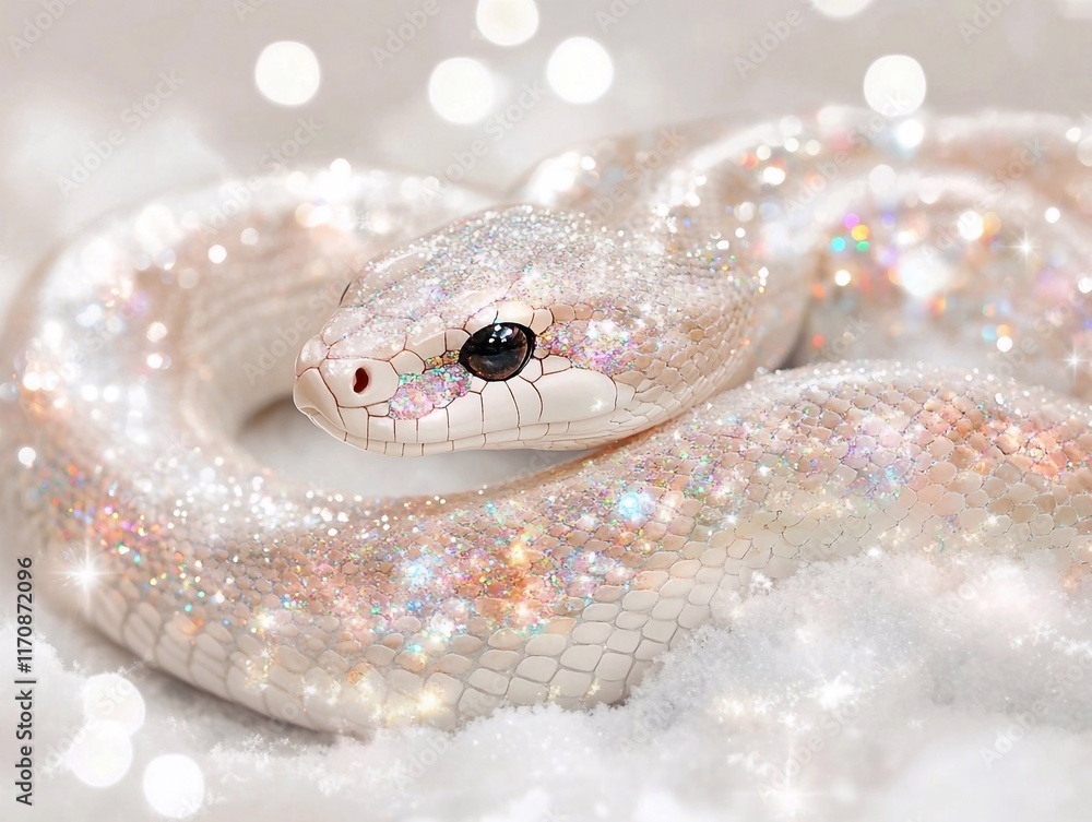 Beautiful fantasy cartoon snake with glitter and sparkle on scales ...