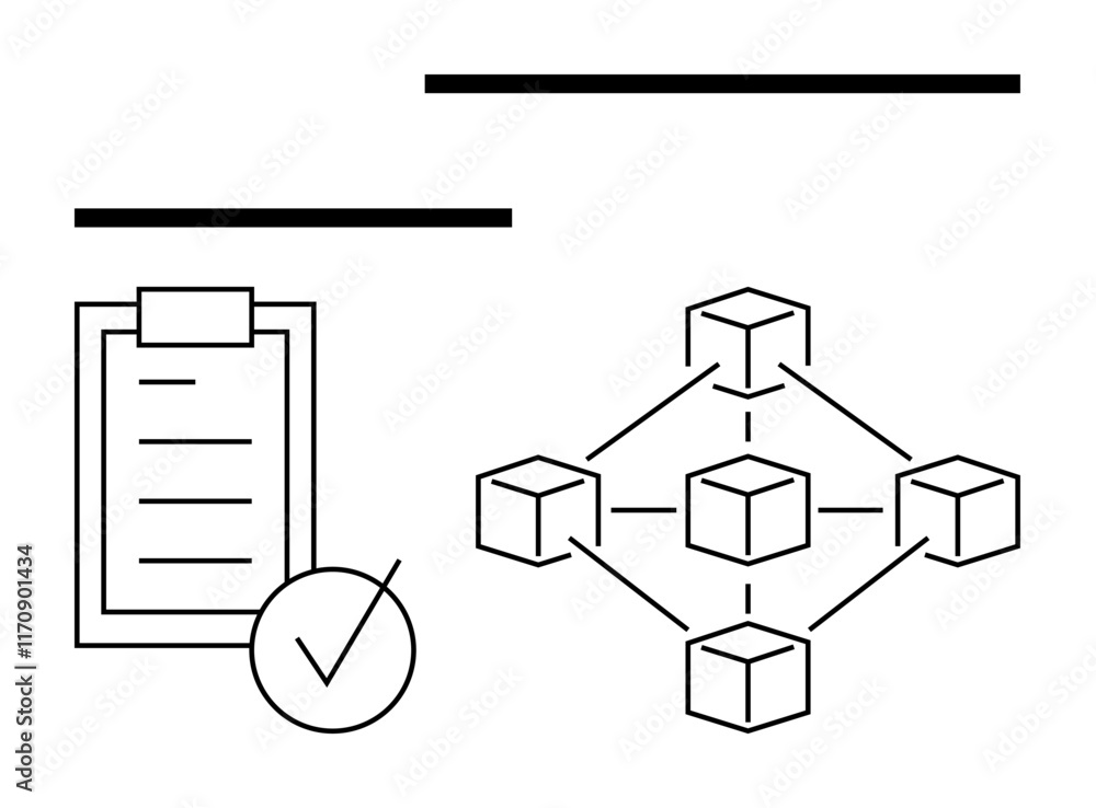Checklist with a tick mark and interconnected cubes representing a ...