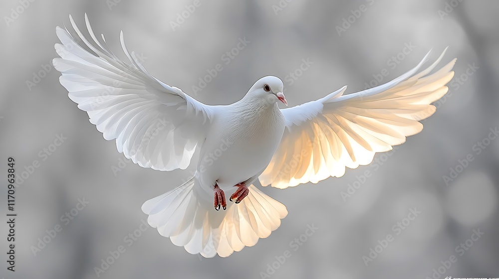 White Dove Streptopelia risoria iconic pure white pigeon midflight ...