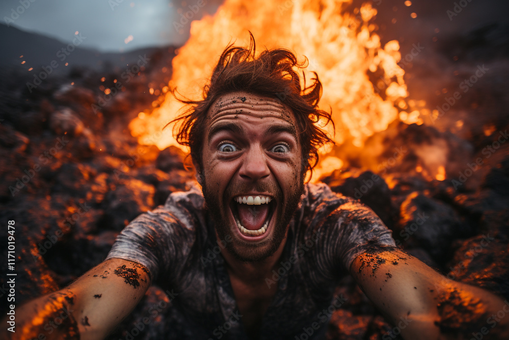 Foto de Stock Witnessing mind-blowing spectacle of a volcanic eruption ...
