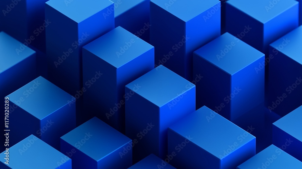 Detailed abstract illustration of cobalt blue 3D cubes arranged in an ...