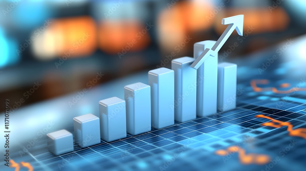 Professional 3D business chart showcases white ascending bars with ...