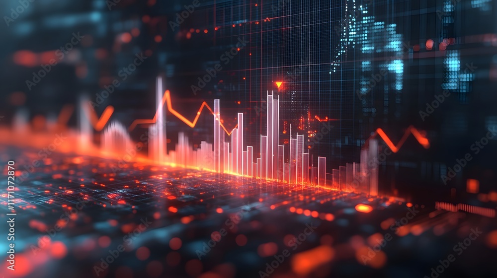 Professional 3D business chart showcases white ascending bars with ...