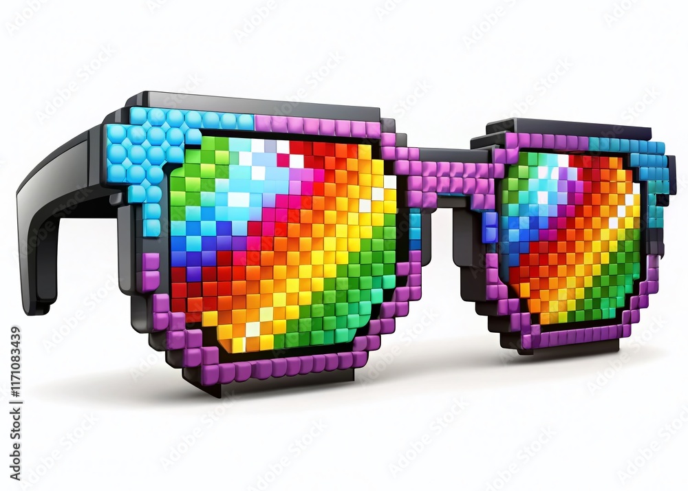 Pixel Art Glasses Side View, Isolated on White Background - Retro ...