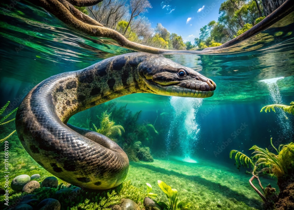 Prehistoric Giant Snake Titanoboa: Candid Underwater Shot Stock ...