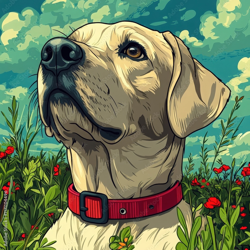 High Detail Labrador Dog in Animated GIF Style with Clean Edges on Pure ...