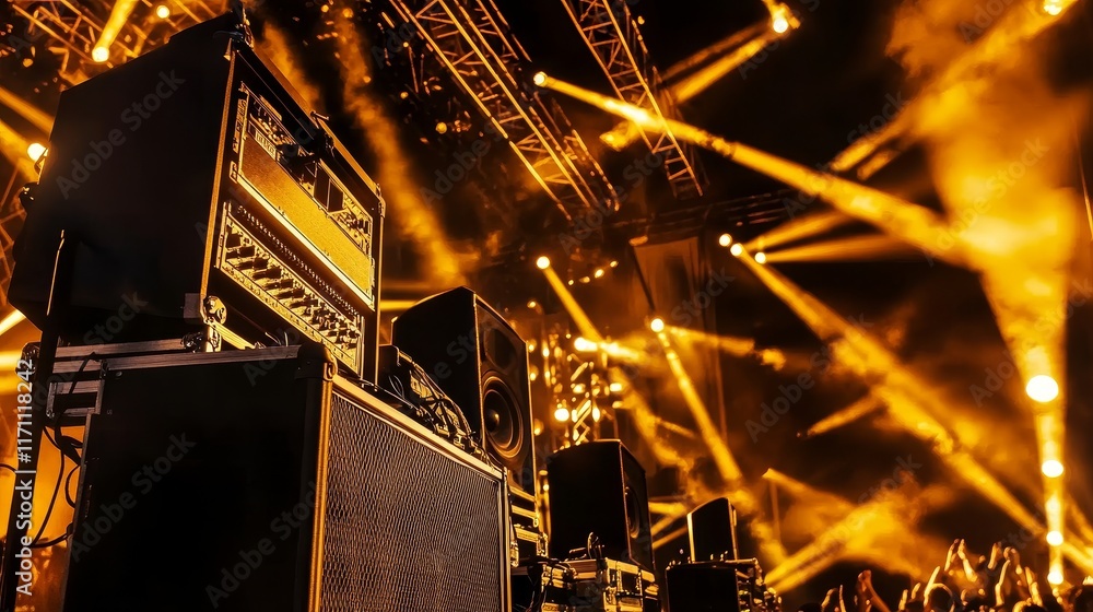 On stage for a live concert or event at a large venue, modern sound ...