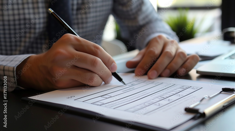 Document Review and Quality Control Process. businessman using laptop ...