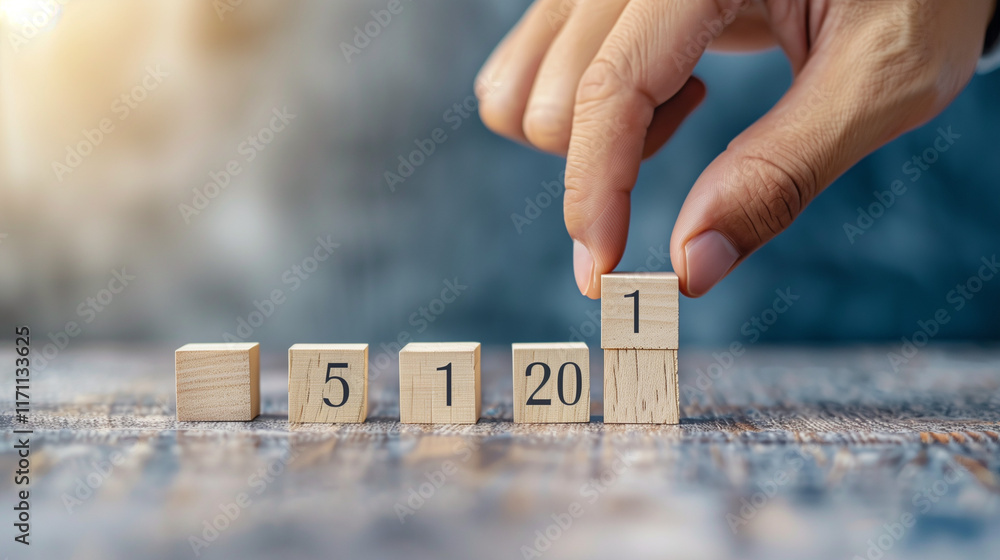 Loading Progress Bar from 2024 to 2025 with Wooden Blocks. A hand ...