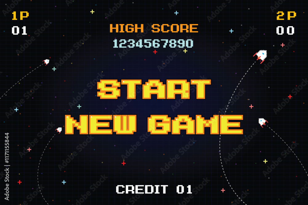 START NEW GAME. pixel art .8 bit game. retro game. for game assets ...