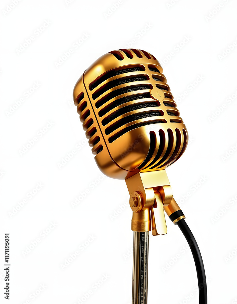 vintage gold microphone isolated on white background, clipart style ...