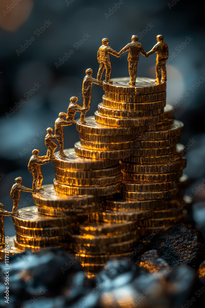 Progress and Unity: A group of golden figures standing on different ...