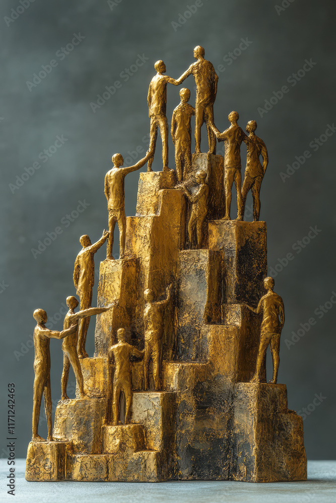 Progress and Unity: A group of golden figures standing on different ...