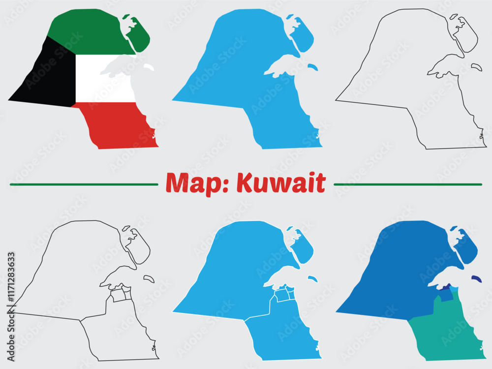 PrintKuwait country map set. internal provinces borders marked, Simple ...
