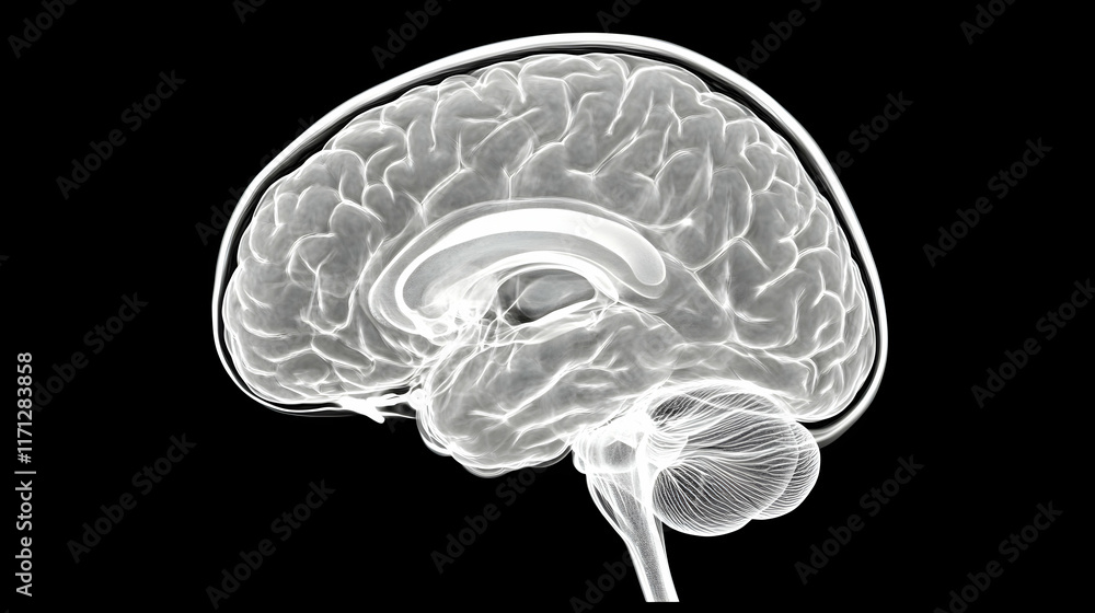 Human Brain Anatomy, Sagittal View, 3D Render, Medical Illustration ...