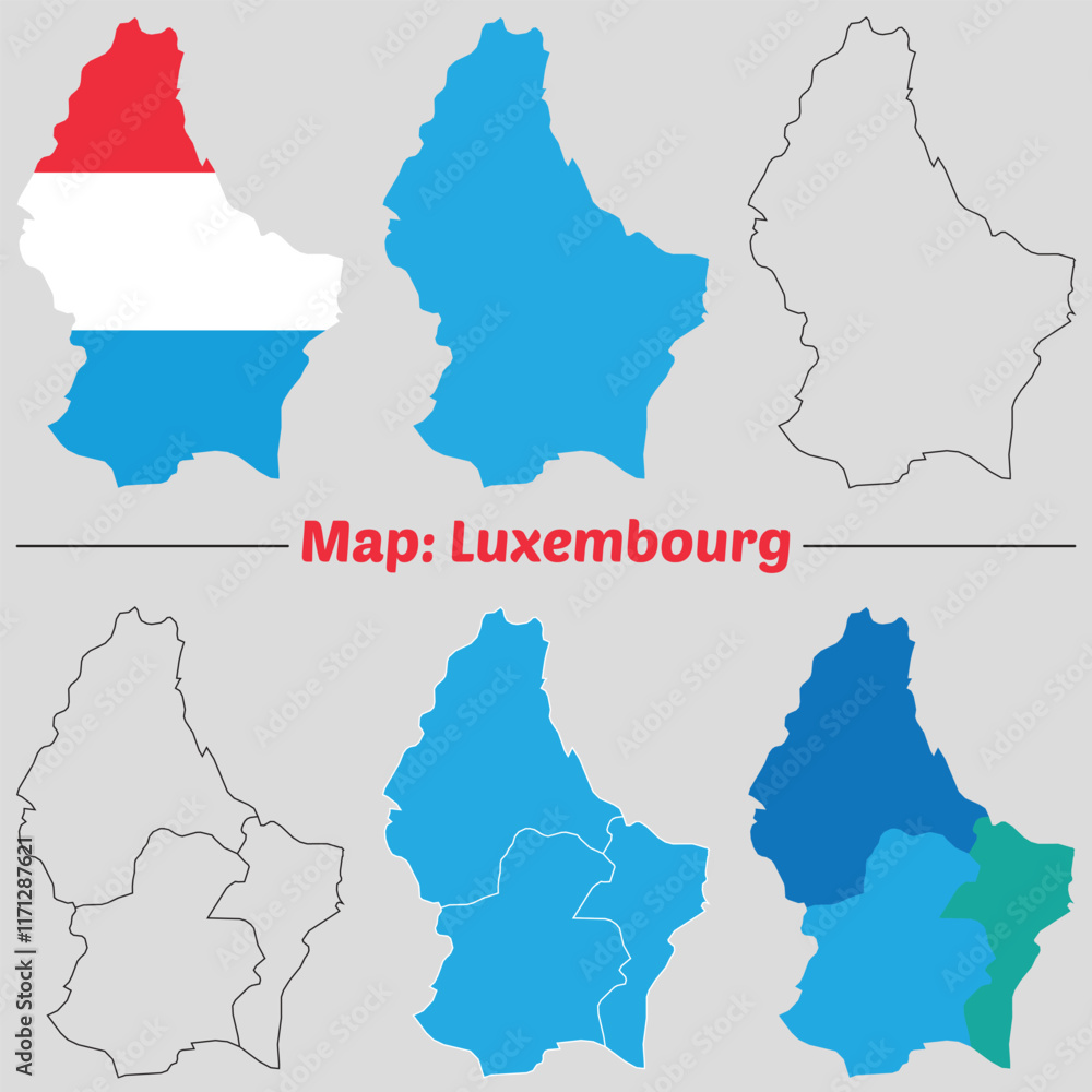 Luxembourg map set. internal provinces borders marked, Simple map of ...