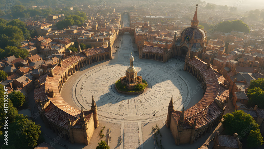 Circular plaza city design. Radial street layout benefits. Urban ...