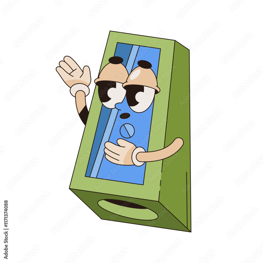 Pencil sharpener icon with facial expression. Vector clipart character ...