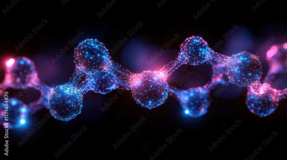 glowing network of connected nodes in gradient blue and pink color ...