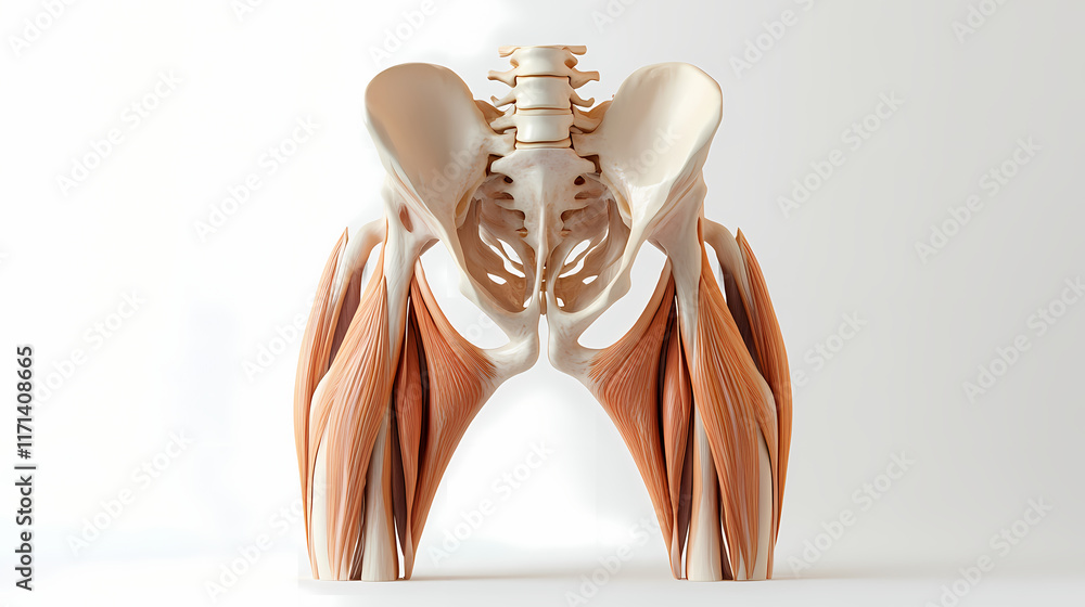 Iliopsoas muscle group labeled in isolation front view of pelvis, hip ...