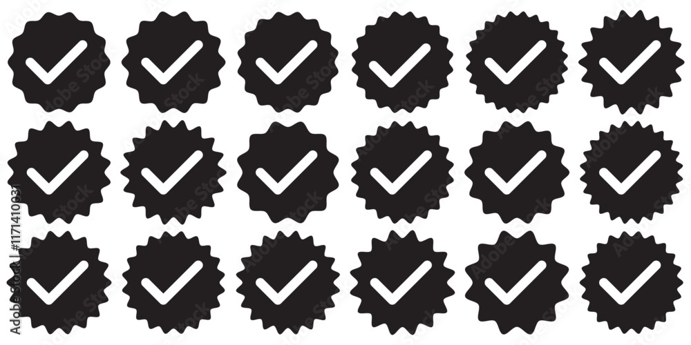Verified profile badge set. Black check mark. Social media account ...