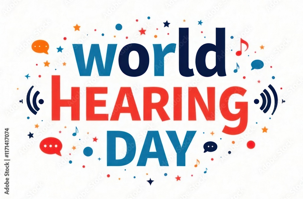 colorful illustration featuring bold text "world hearing day ...