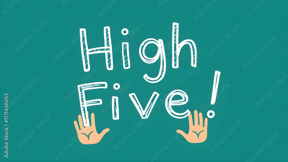 “High Five!” text in a fun, hand-drawn font with cartoon hands clapping ...