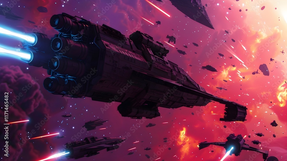Intense Space Battle with Starfighters and Capital Ships Exchanging ...