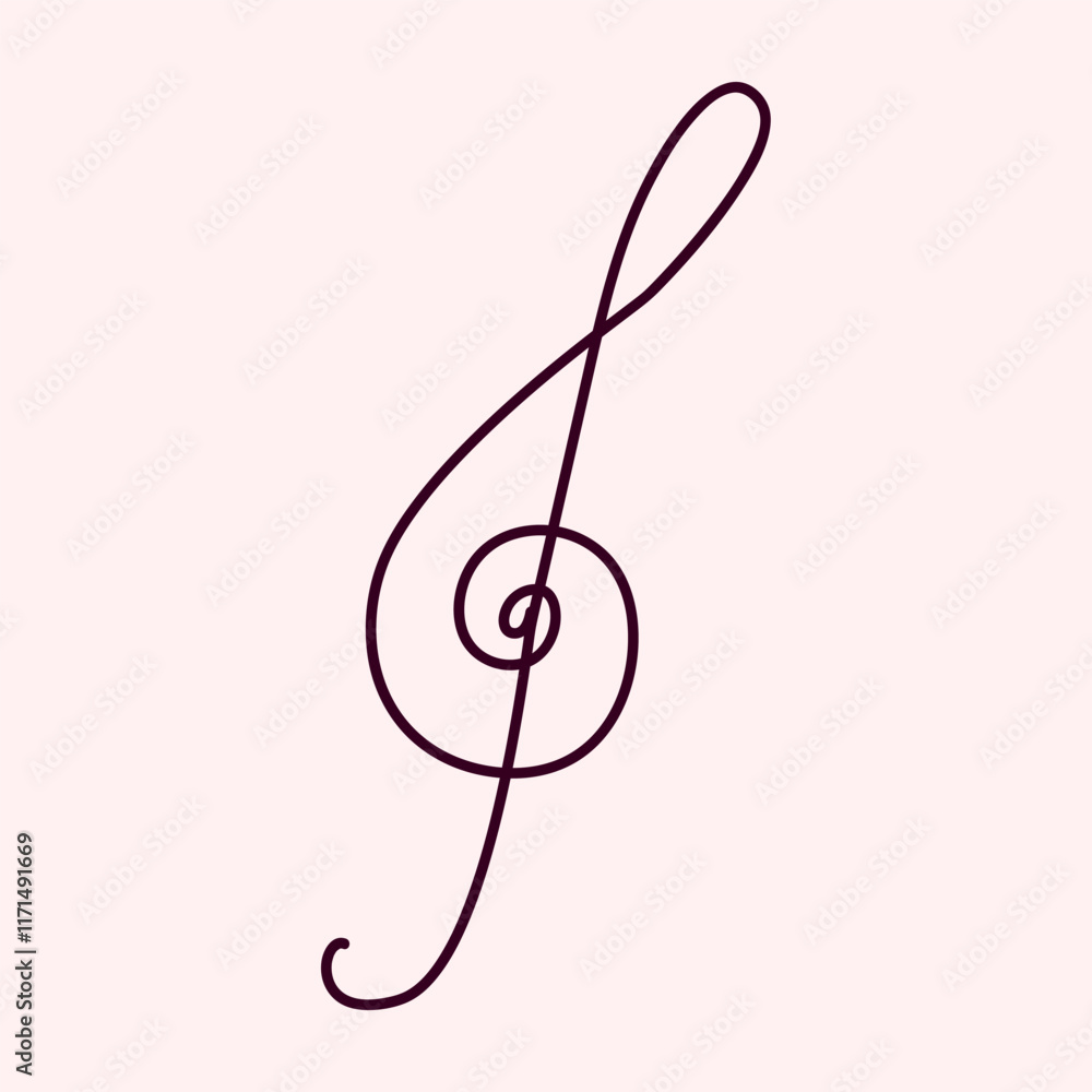Saint Valentines day illustration of a music key - treble clef cute ...