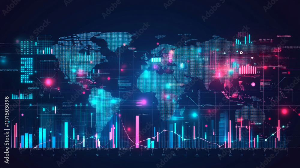 ภาพประกอบ Stock Digital Map of the World with Connecting Nodes and ...