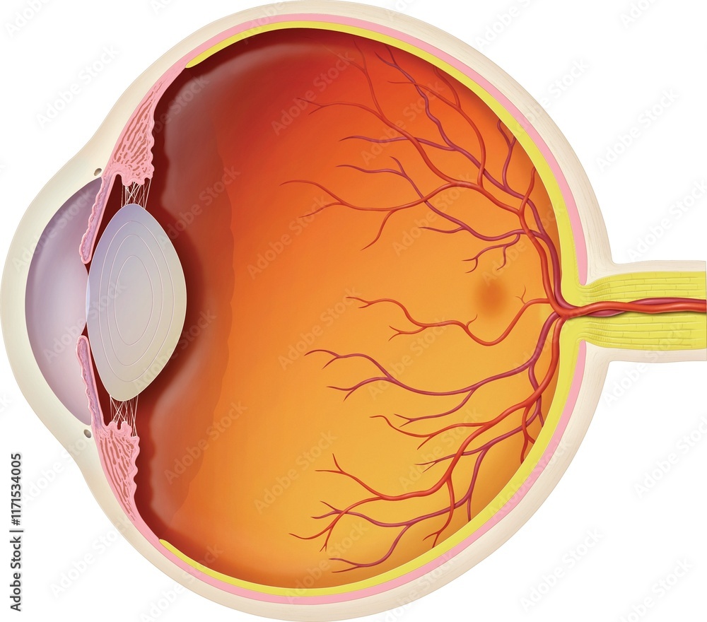 Anatomical illustration showing cross-section view of human eye - blood ...