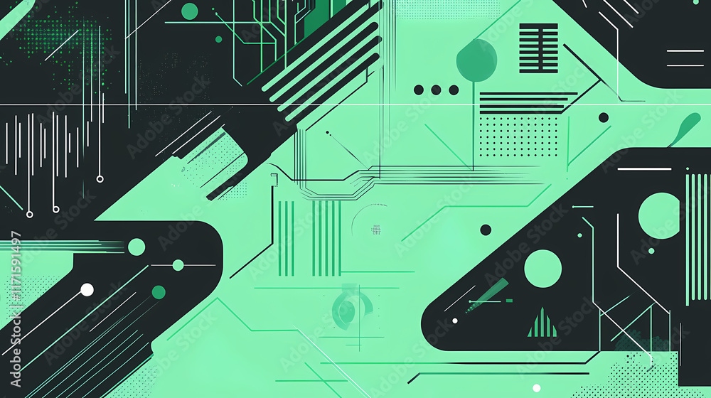 Vector graphic design of a modern tech background with green and black ...