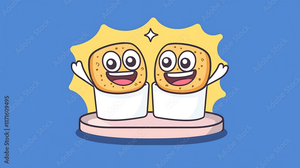 Cartoon milk and cookies with happy expressions, sitting on a pastel ...