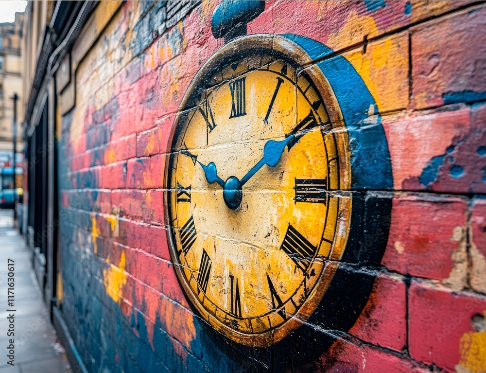 clock with a dial divided into three colorful sections: red at the top ...