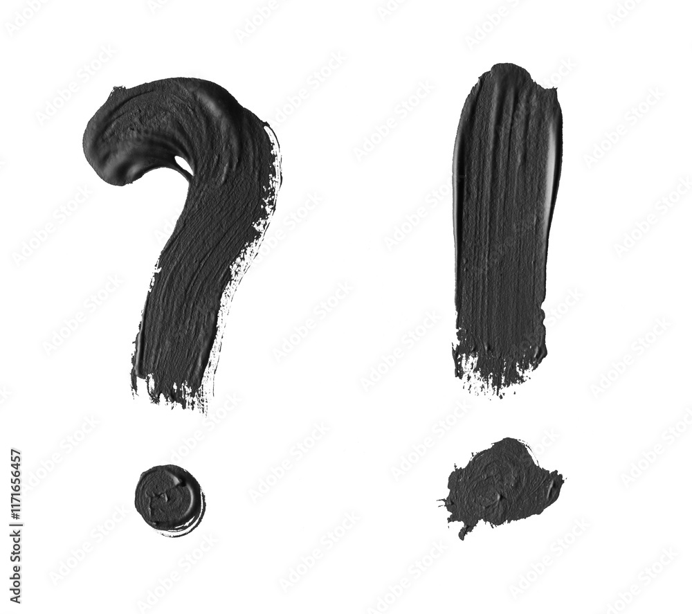 Hand drawn paint black brush stroke question mark and exclamation mark ...