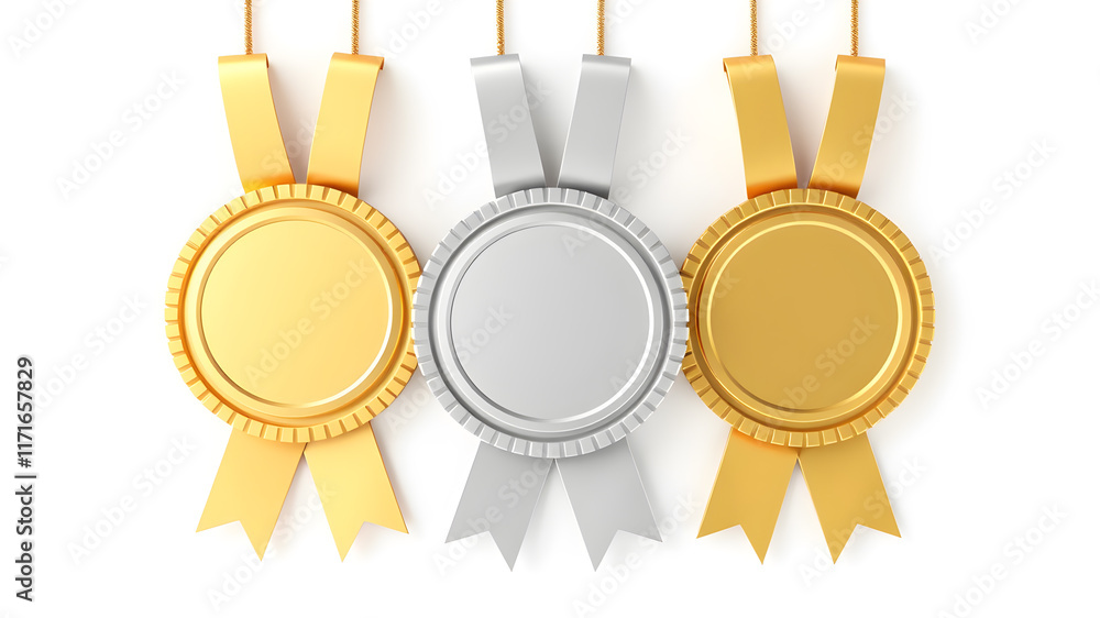 Award golden, silver and bronze blank medals 3d vector realistic ...