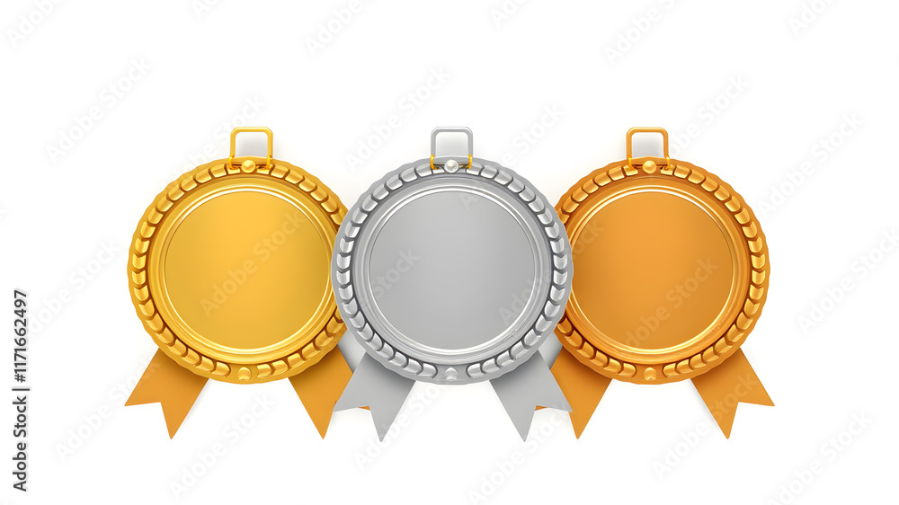 Award golden, silver and bronze blank medals 3d vector realistic ...