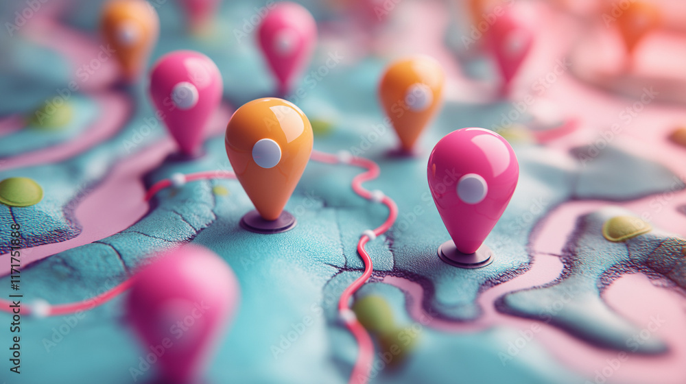 Mapping the Journey: Colorful location pins trace a vibrant path across ...
