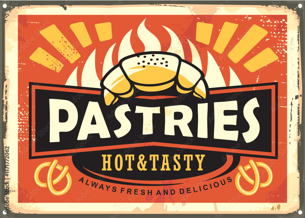 Pastries and pretzels retro promotional poster design. Vintage bakery ...