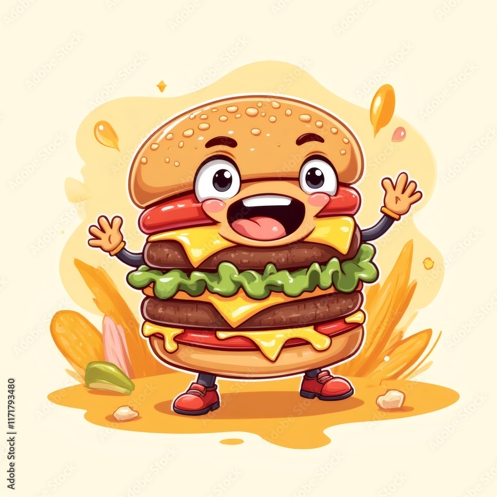 Ilustración vectorial de una hamburguesa animada con cara sonriente ...