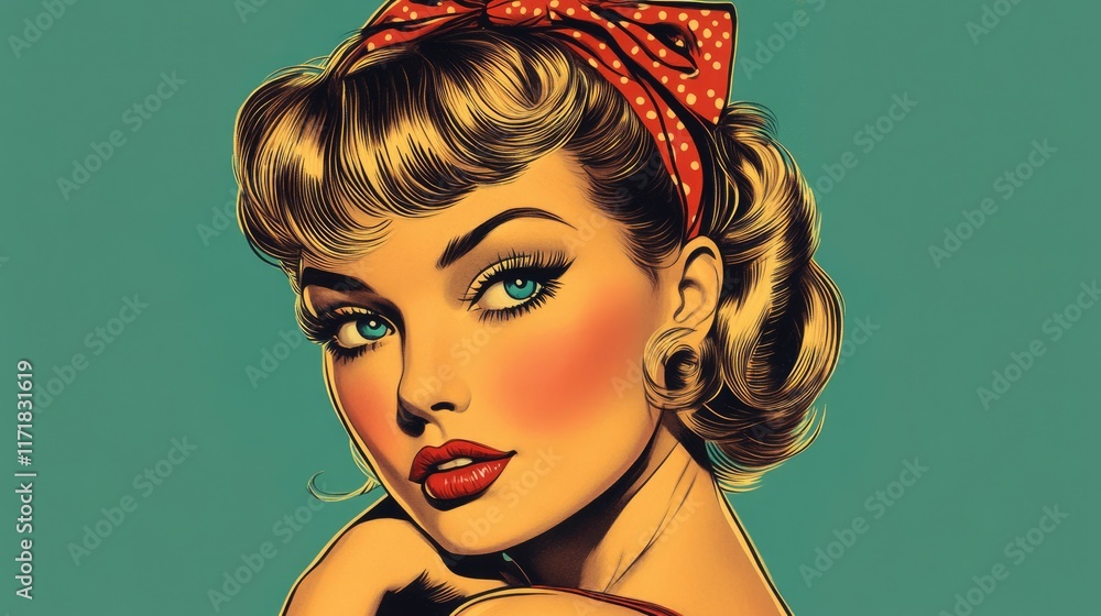 Charming Vintage Pin Up Illustration of a 1960s Model Girl in Classic ...