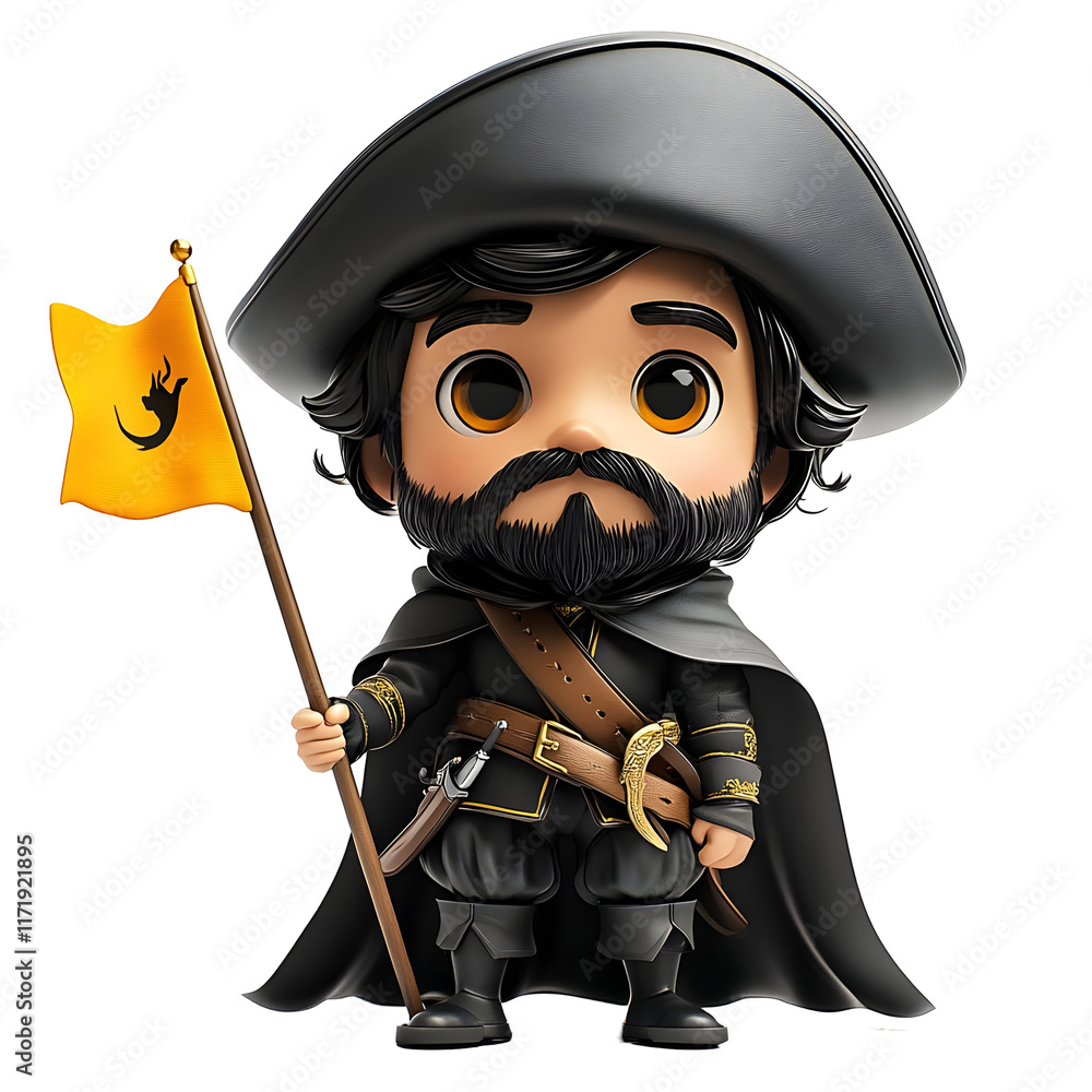 Cartoon Pirate with a Black Hat and a Golden Sword Isolated on a ...