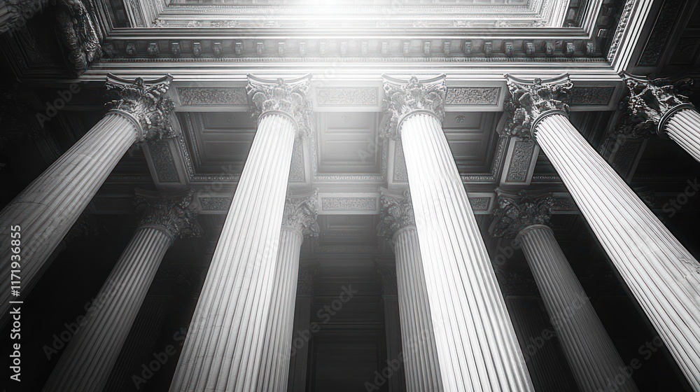 Grand Classical Columns in Dramatic Low-Angle Photography of Historic ...
