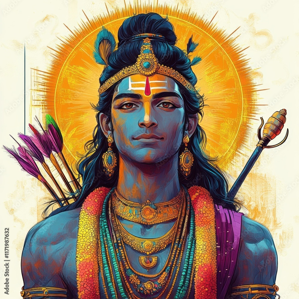 Heroic Figure of Lord Rama in Traditional Indian Art Style Stock ...