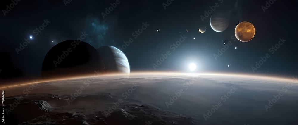 Stunning visualization of planets alongside their moons in horizontal ...