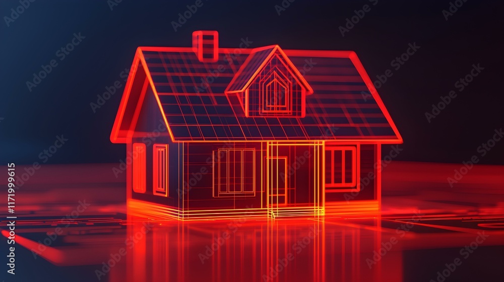 Futuristic Red Wireframe House Design Symbolizing Smart Home Technology ...