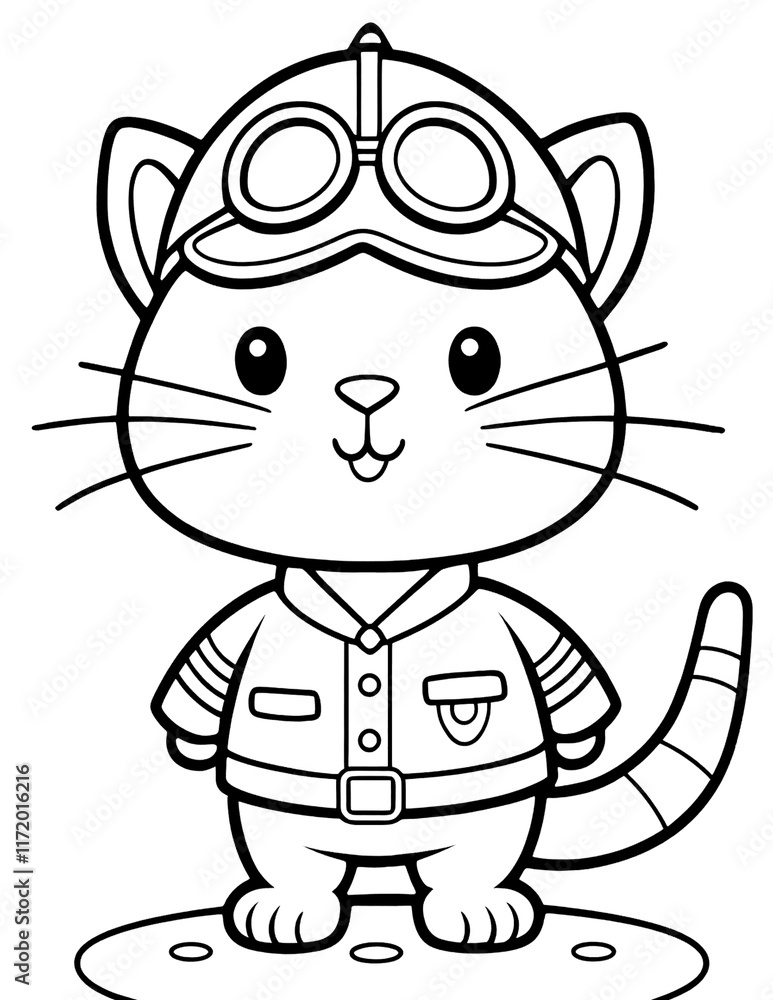 cartoon plane pilot cat coloring page. ready to print on standard 8 ...