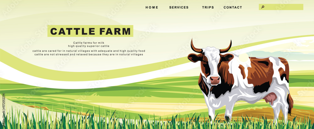 cattle farm landing page template vector illustration Stock Vector ...