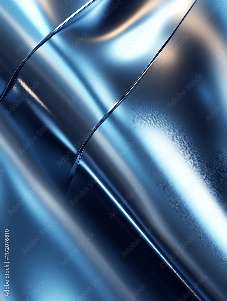 Abstract blue metallic texture with flowing curves and highlights ...